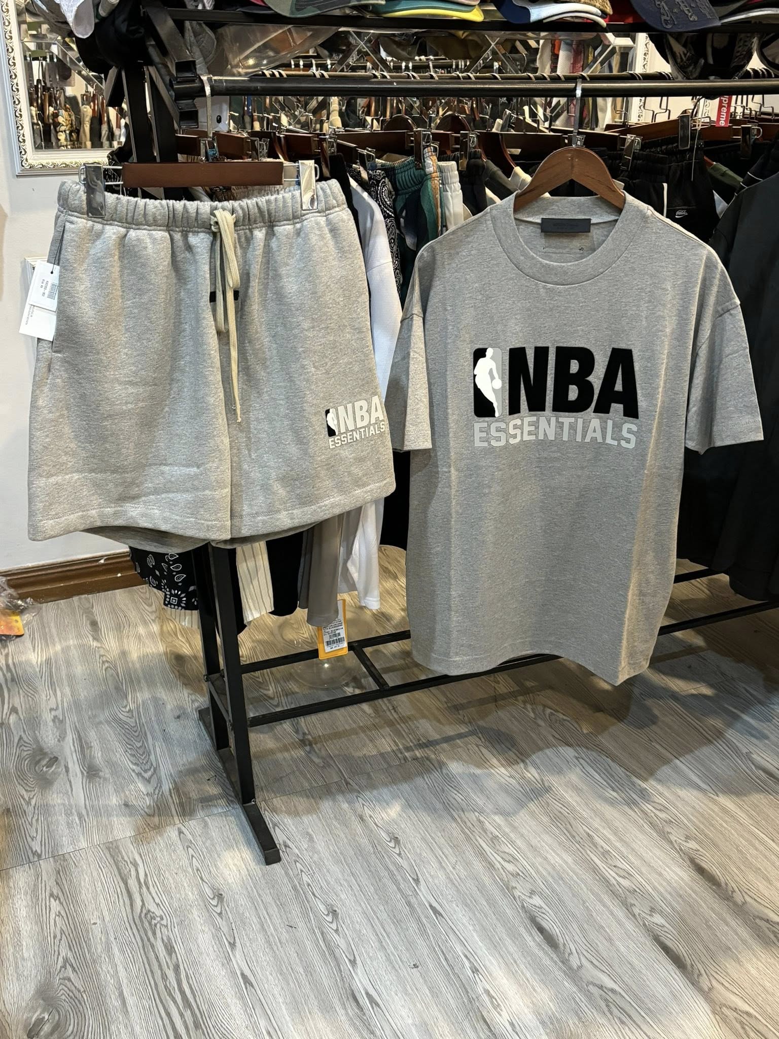 NBA x Fear Of God Essentials Shorts + Tee Grey Logo