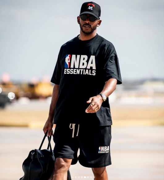 Fear of God Essentials NBA Tee Black / Logo Red